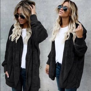 Hem & Thread | Sweaters | Nwt Black Teddy Bear Fleece Cardigan Hoodie ...